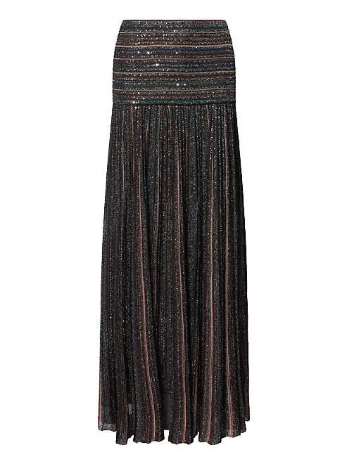 Missoni Stripe-print Ribbed Lamé Metallic-knit Maxi Skirt - Dark Brown