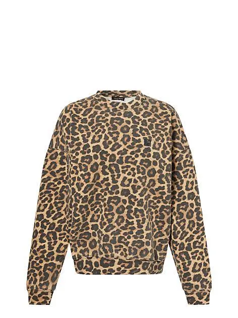 ANINE BING Miles Leopard-pattern Cotton-fleece Sweatshirt - Black And Brown