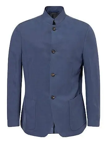 Eleventy Mandarin-collar Linen-blend Jacket - Blue
