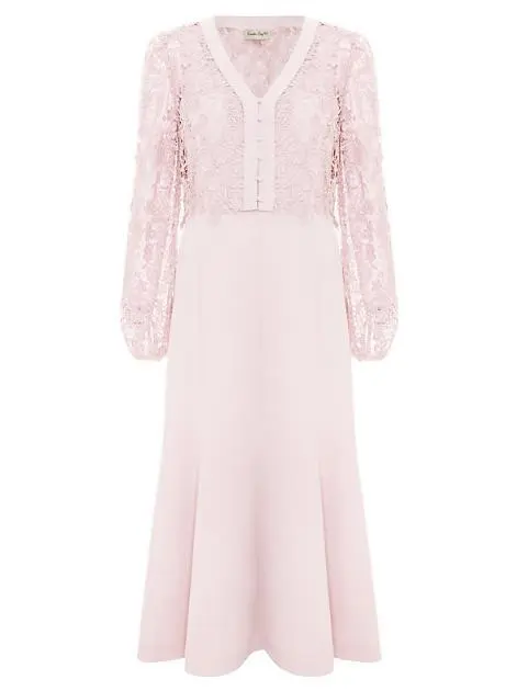 PHASE EIGHT Lace-embroidered Stretch-woven Midi Dress - Pale Pink