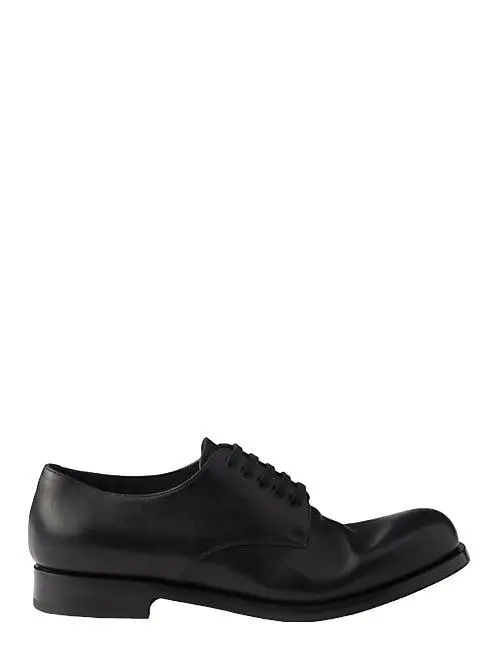 Prada Laced Leather Derby Shoes - Black