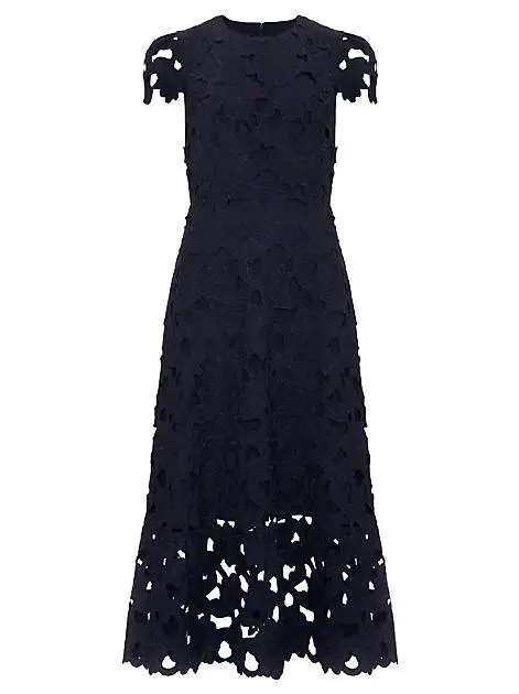 PHASE EIGHT Lace-embroidered Woven Midi Dress - Navy
