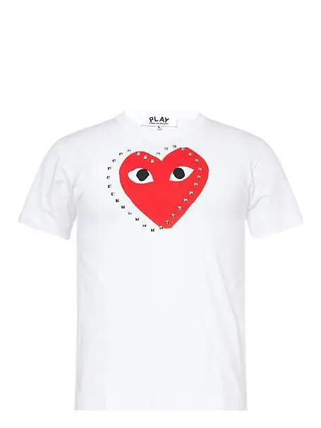 Play Comme Des Garcon Studded Heart-print Cotton-jersey T-shirt - White