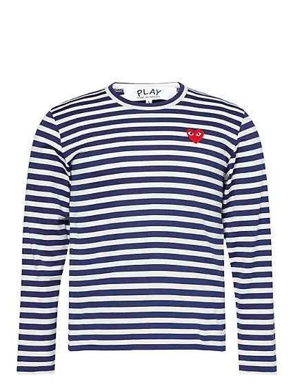Play Comme Des Garcon Striped Heart-motif Cotton T-shirt - Navy