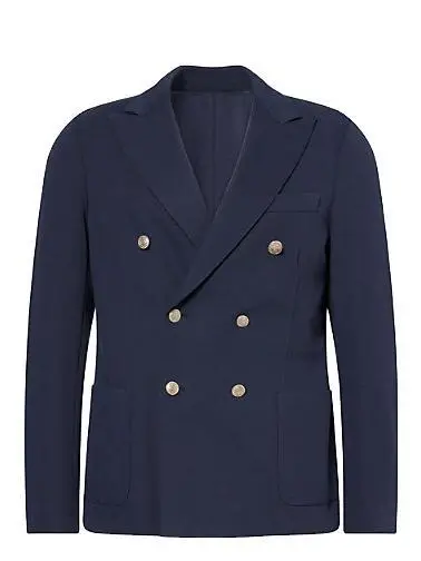 Eleventy Double-breasted Cotton-piqué Jacket - Blue