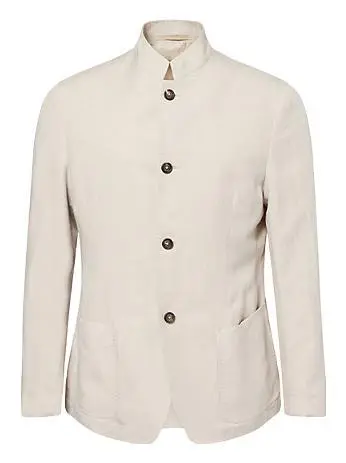 Eleventy Mandarin-collar Linen-blend Jacket - Sand