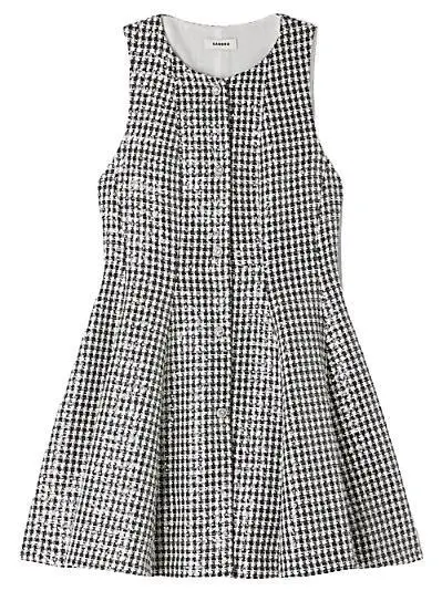 Sandro Sequin-embellished Houndstooth Tweed Mini Dress - Black / White