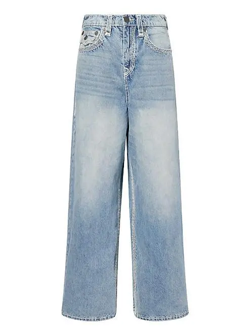 True Religion Mikey Embroidered Denim Jeans - Gidiron Blue Med Wash