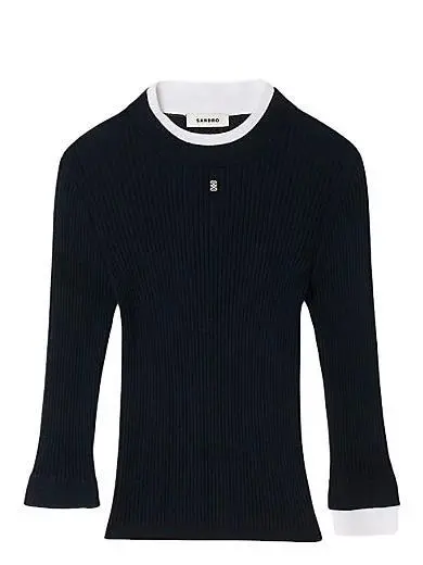 Sandro Contrast-trim Slim-fit Knitted Jumper - Navy Blue