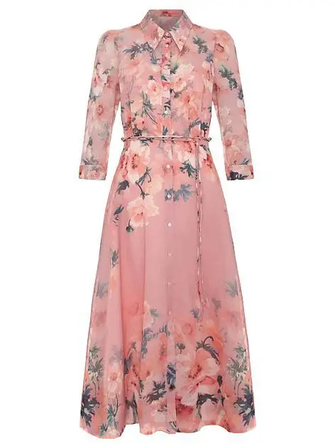 PHASE EIGHT Petite Anabella Floral-print Linen-blend Midi Dress - Pale Pink