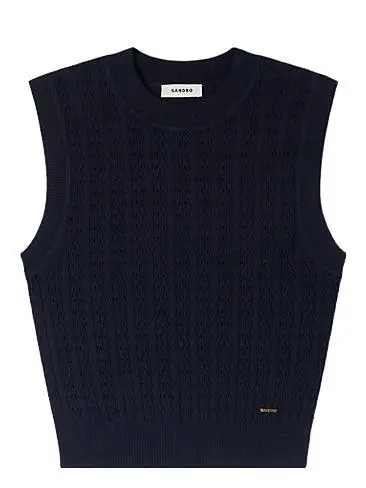 Sandro Textured Sleeveless Knitted Jumper - Navy Blue