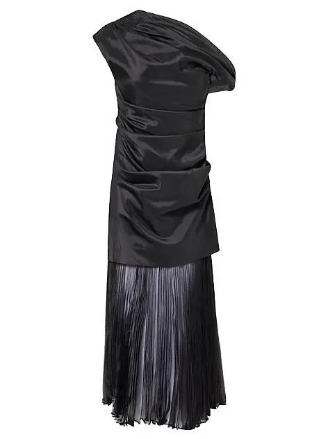 Simkhai Ammalie Draped Taffeta Midi Dress - Black
