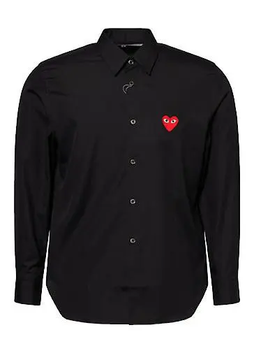 Play Comme Des Garcon Heart Logo-embroidered Cotton Shirt - Black