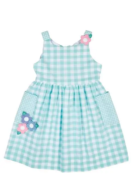FLORENCE EISEMAN Gingham Linen-look Dress With Appliqué Flowers - Jade/white