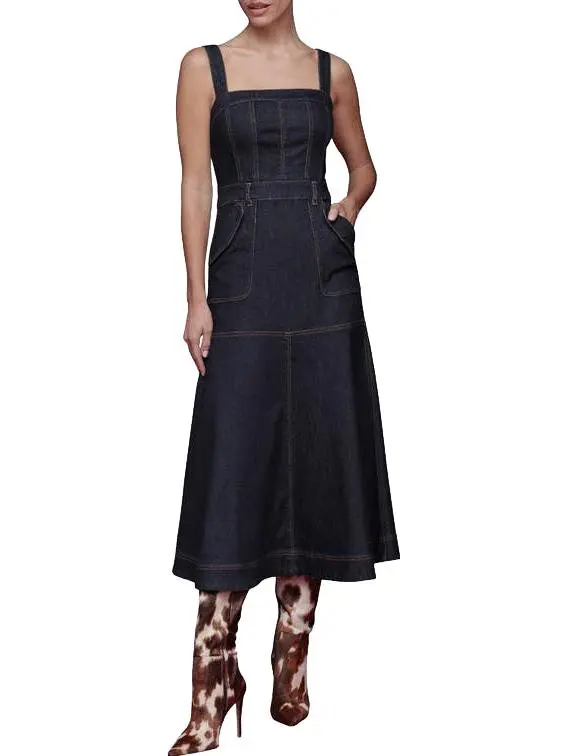 Avec Les Filles Sleeveless Denim A-line Dress - Royal Rinse