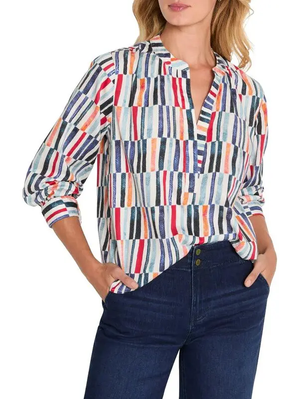 NIC+ZOE Striped Cotton Sateen Top - Blue Multi