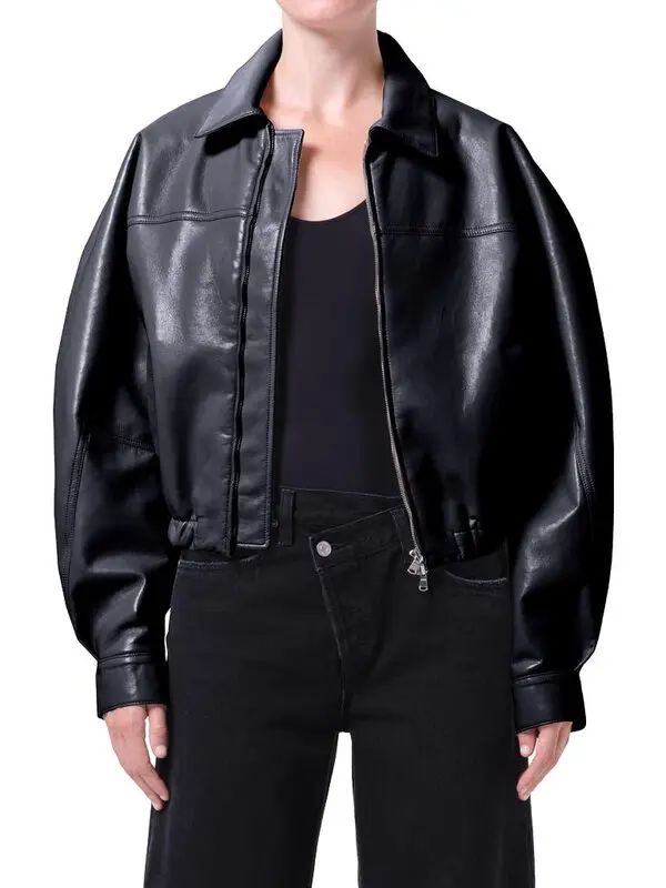 AGOLDE Dixon Recycled Leather Bomber Jacket - Detox Black