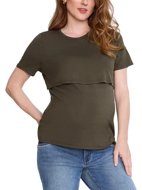 Motherhood Maternity Crewneck Short Sleeve Nursing Tee - Deep Depths