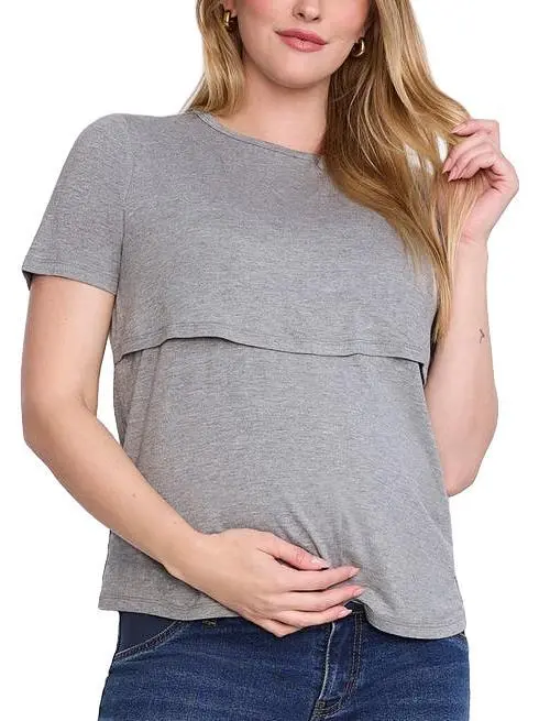 Motherhood Maternity Crewneck Short Sleeve Nursing Tee - Heather Grey