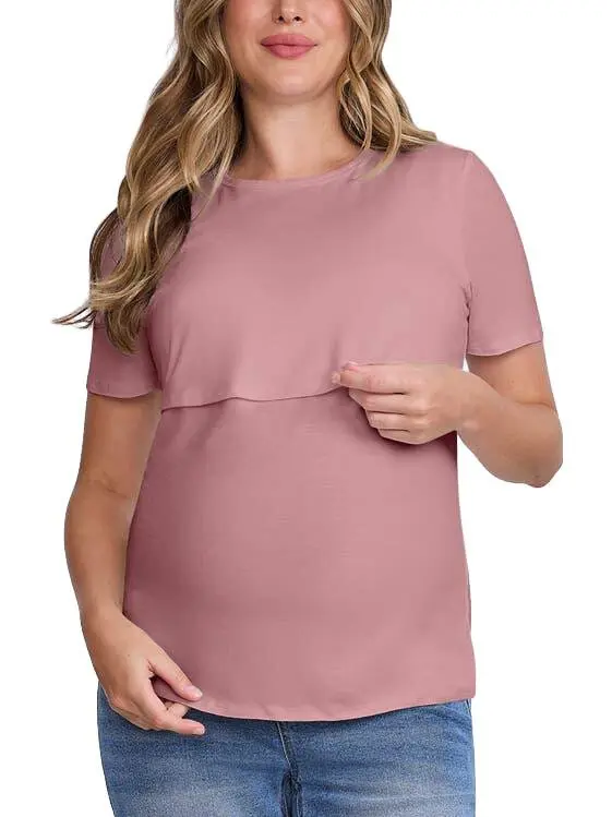 Motherhood Maternity Crewneck Short Sleeve Nursing Tee - Orchid Haze