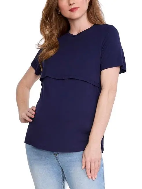 Motherhood Maternity Crewneck Short Sleeve Nursing Tee - Peacoat
