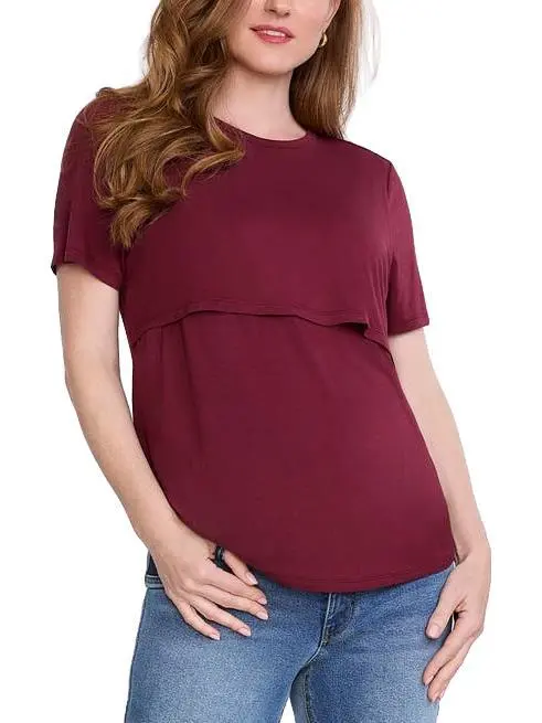 Motherhood Maternity Crewneck Short Sleeve Nursing Tee - Tawny Port