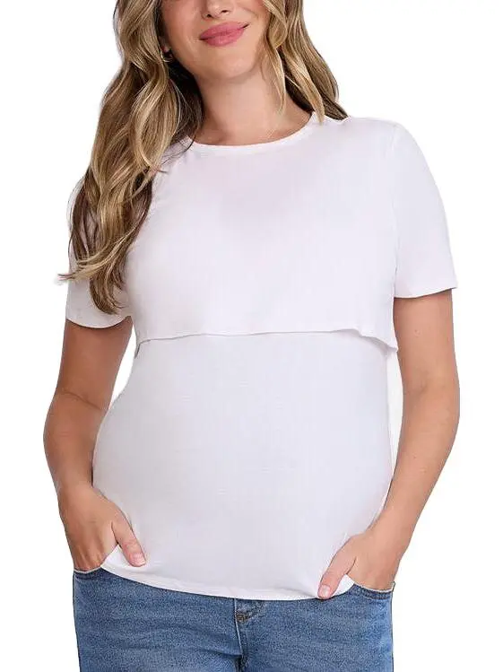 Motherhood Maternity Crewneck Short Sleeve Nursing Tee - White