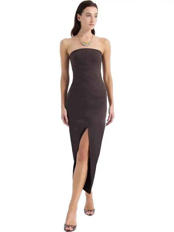 MONLICIA Akasha Strapless Cotton Blend Midi Dress - Brown