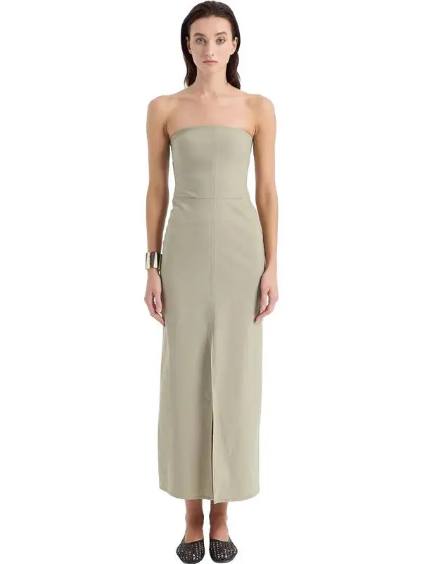 MONLICIA Akasha Strapless Cotton Blend Midi Dress - Dusty Olive