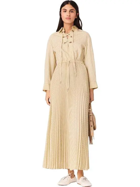 Maje Eyelet Pleated Maxi Dress - Yellow