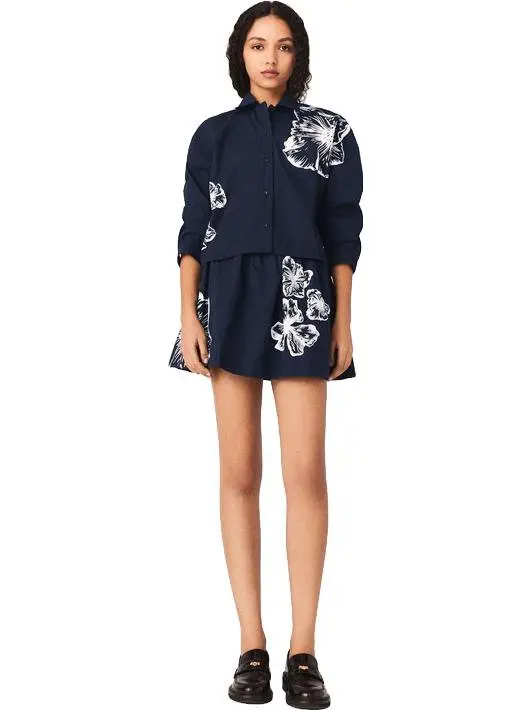 Maje Cropped Floral Cotton Shirt - Black