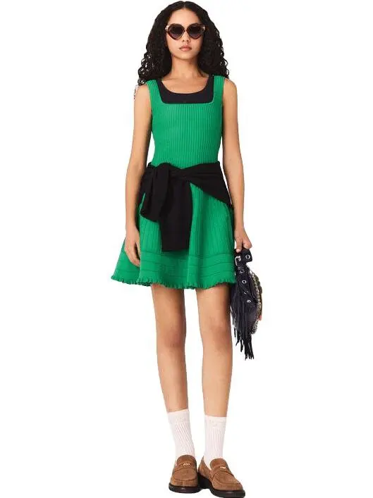 Maje Knit Skater Dress - Green