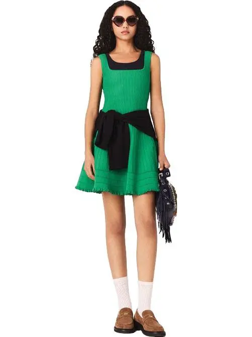 Maje Knit Skater Dress - Green