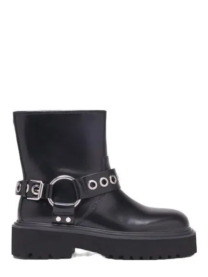 Maje Leather Biker Boots - Black