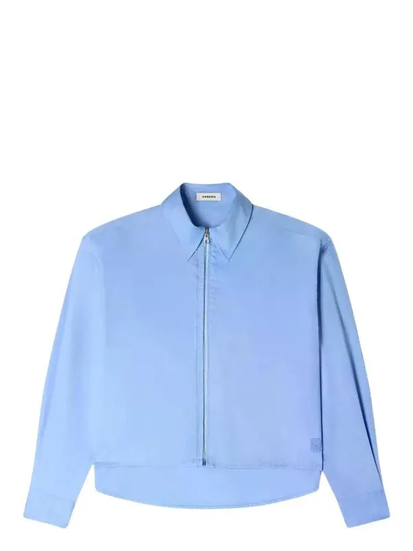 Sandro Cropped Zipped Shirt With Embroidered Detail - Blue