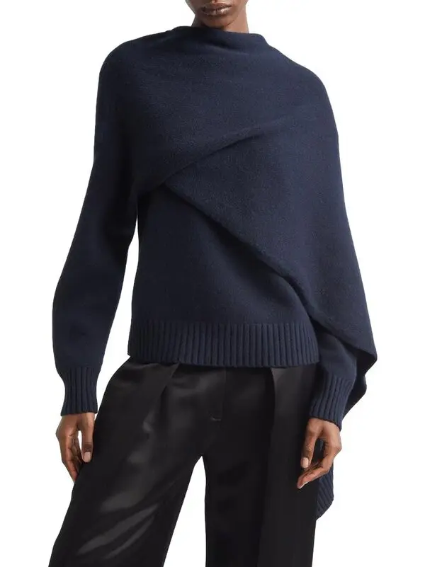 A.L.C. Davin Lambswool Scarf Sweater - Navy