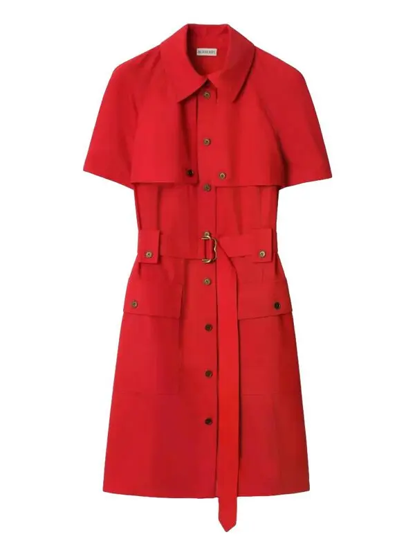 Burberry Mini Buckle Belted Wool Dress - Red