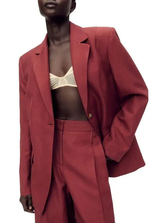 Mango Oversized Suit Blazer - Wine