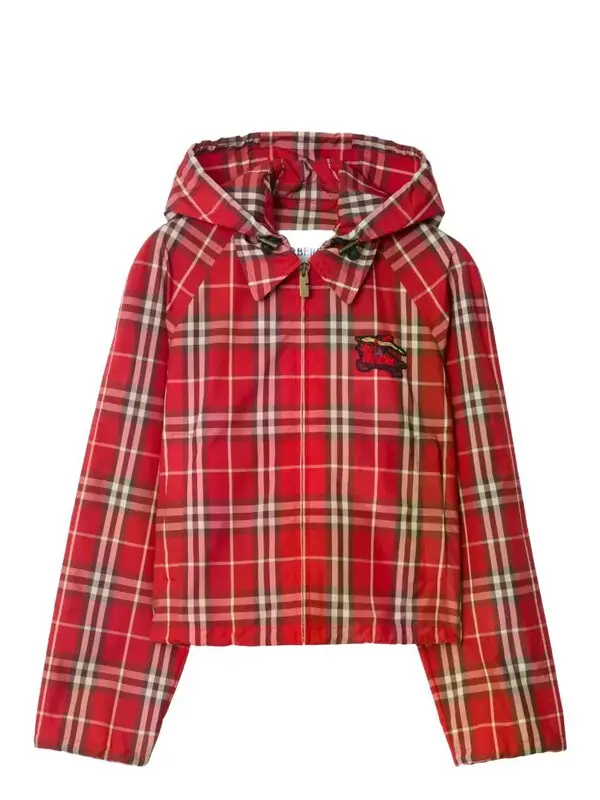 Burberry Cropped Check Hooded Jacket - Red