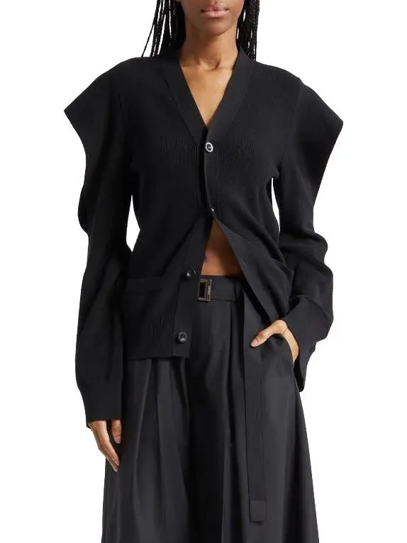 Sacai Rib V-neck Cardigan - Black