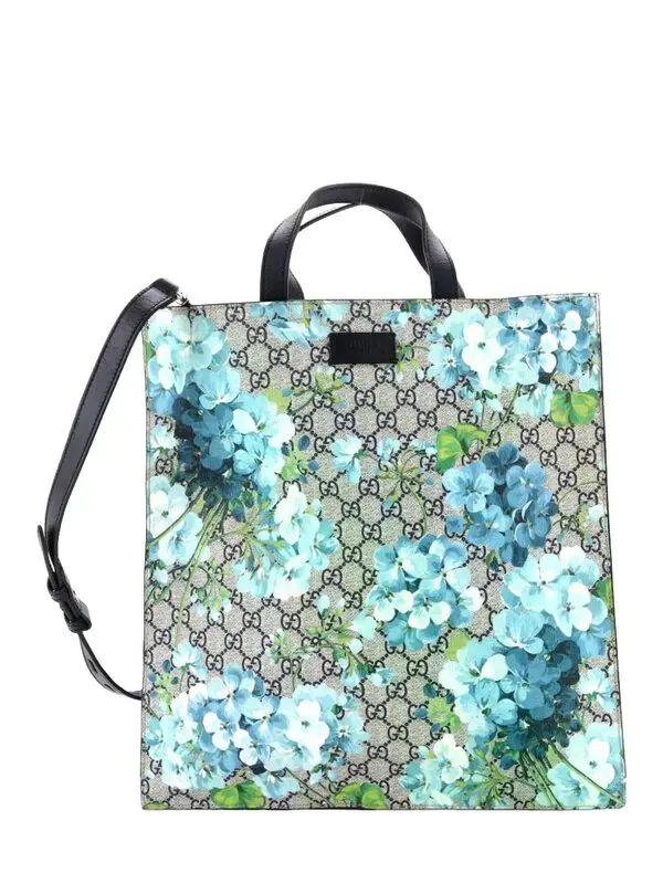 Gucci Convertible Blooms Print Gg Coated Canvas Tall Tote Bag - Blue