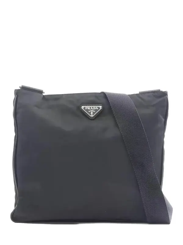 Prada 2000s Logo Plate Shoulder Bag - Black