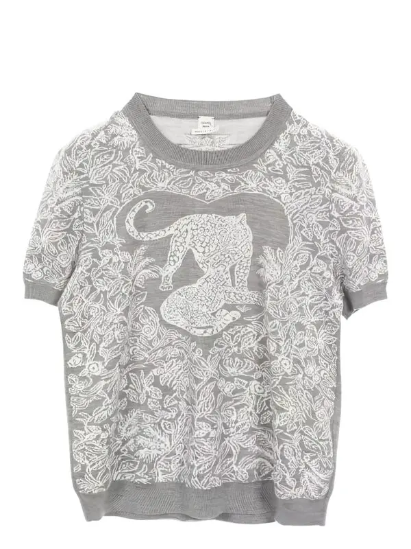 Hermès Tiger-intarsia Short-sleeve Sweater - Grey