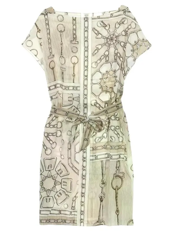 Hermès Belt-detail Graphic Print Dress - Neutrals