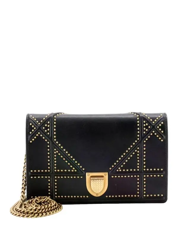 Dior Diorama Wallet On Chain Studded Leather Crossbody Bag - Black