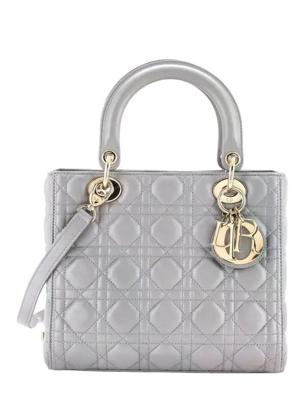 Dior Lady Medium Satchel Cannage Quilt Lambskin - Grey