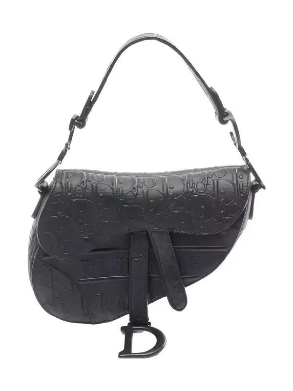 Dior 2010s Mini Oblique Emboss Saddle Bag - Black