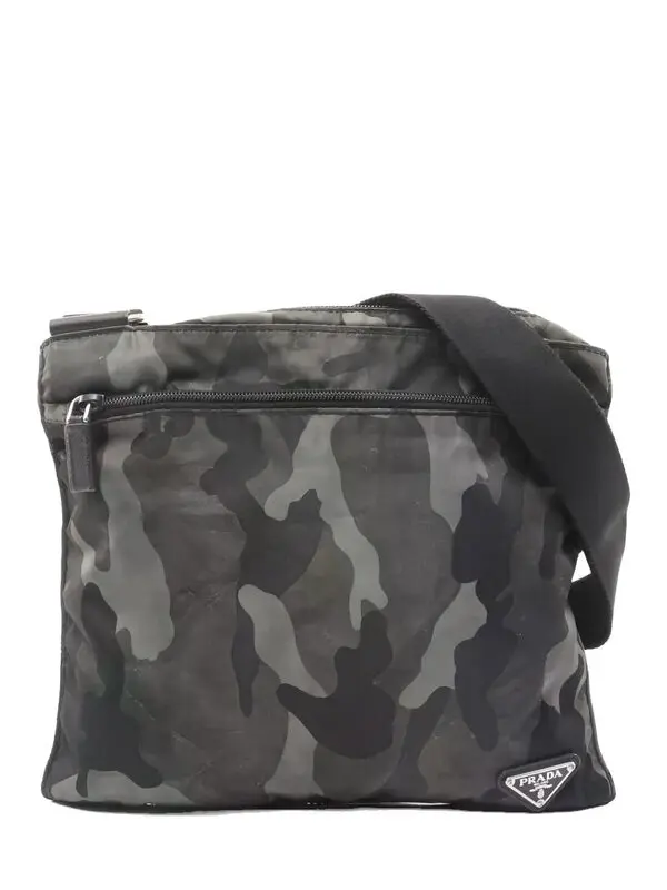 Prada 2000s Camouflage Logo-plate Shoulder Bag - Grey