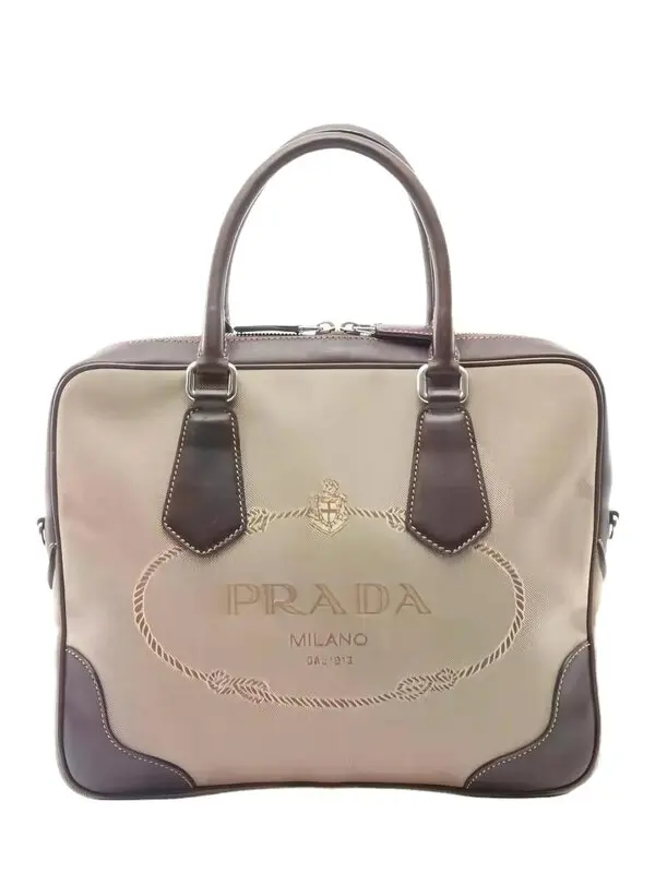Prada 2000s Canvas And Leather Tote Bag - Neutrals