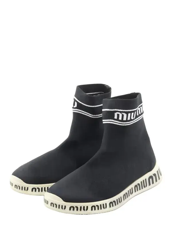 Miu Miu 2010s Knit-socks Logo Sneakers - Black